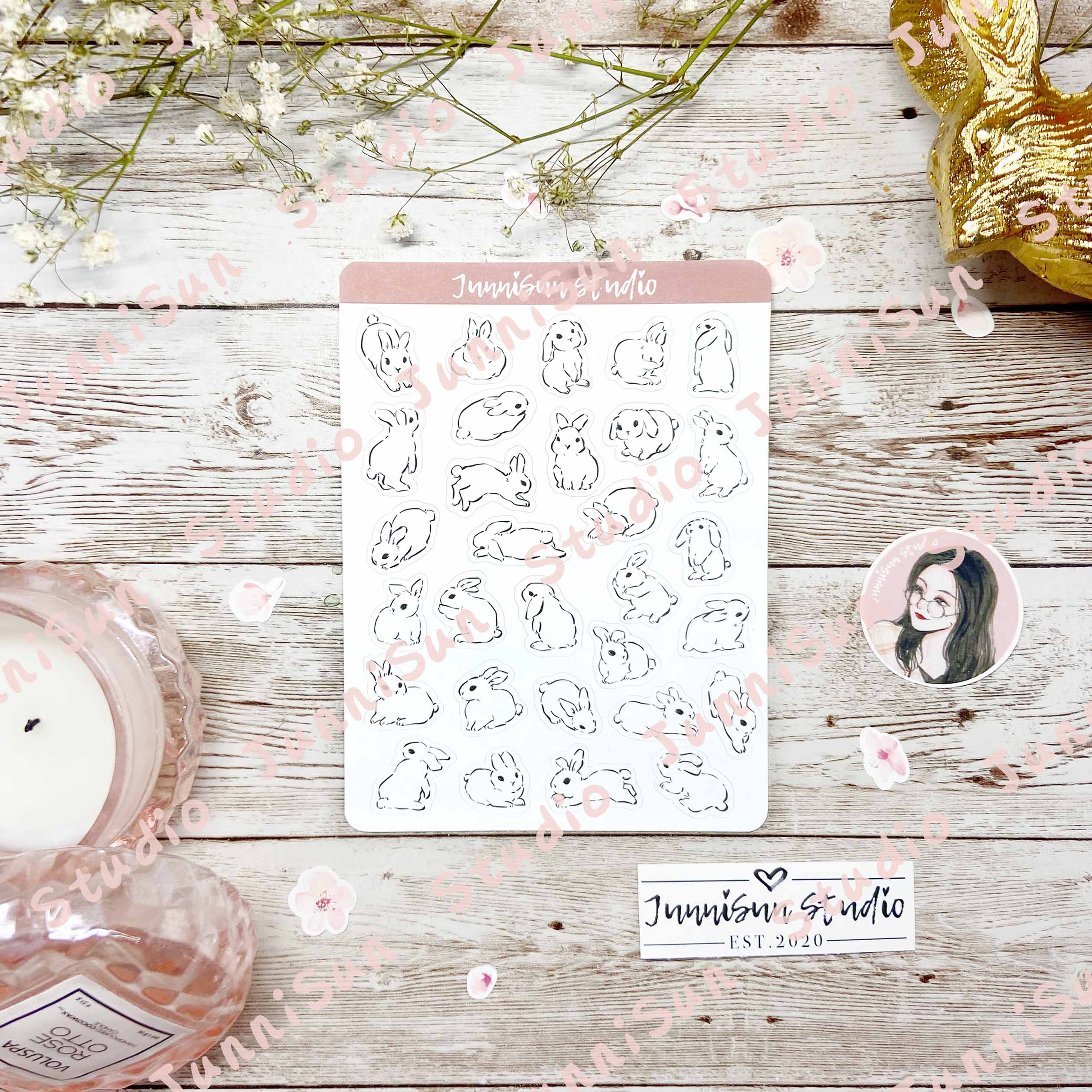 White Bunny Sticker - mini version – JunniSun Studio